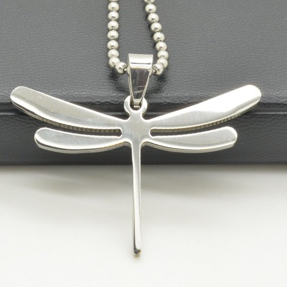 Jewelry | Stainless Steel Silver Smooth Dragonfly Carved Shape Pendant Chain Necklace | Poshmark